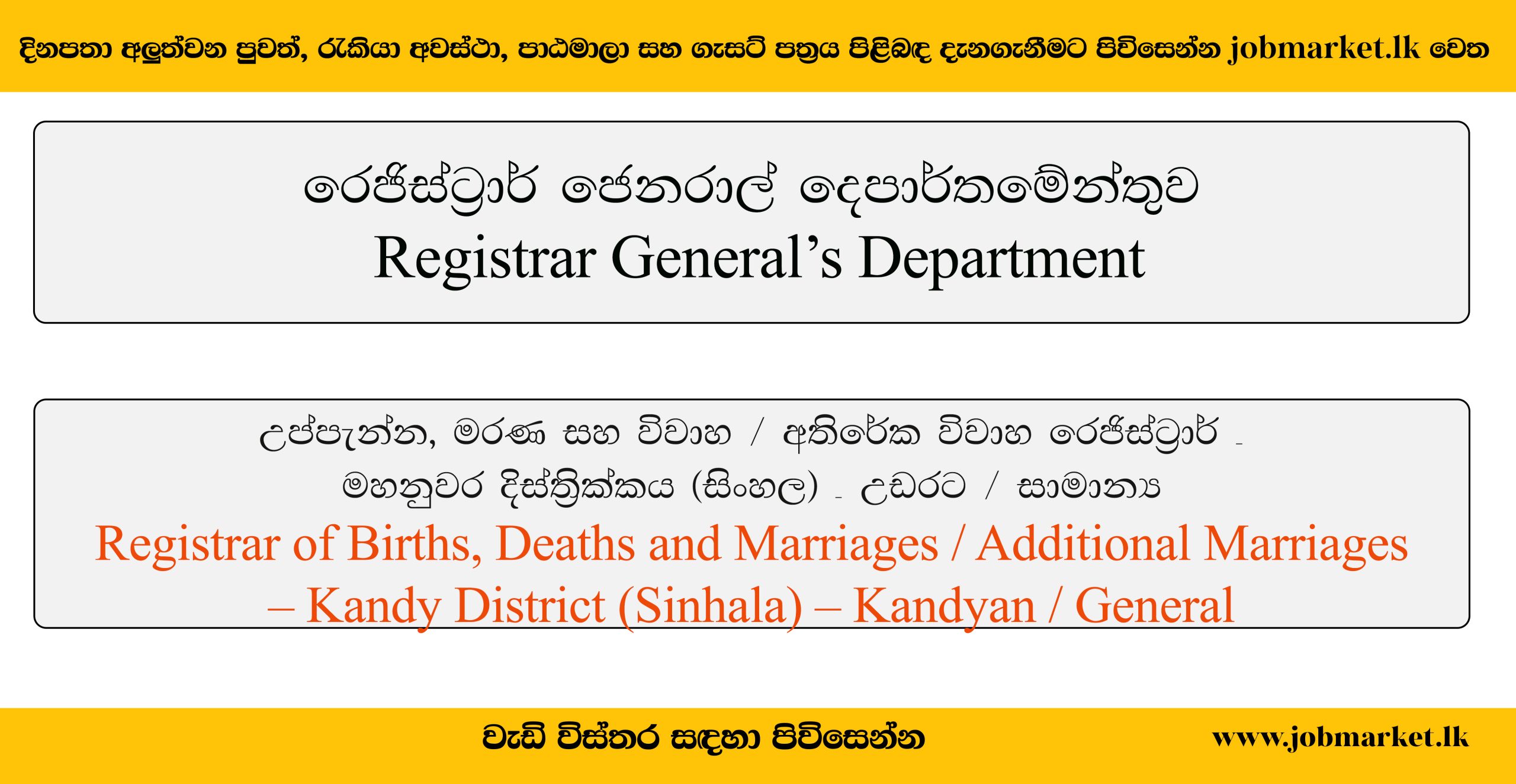 Registrar of Births, Deaths and Marriages – Kandy District (Sinhala ...